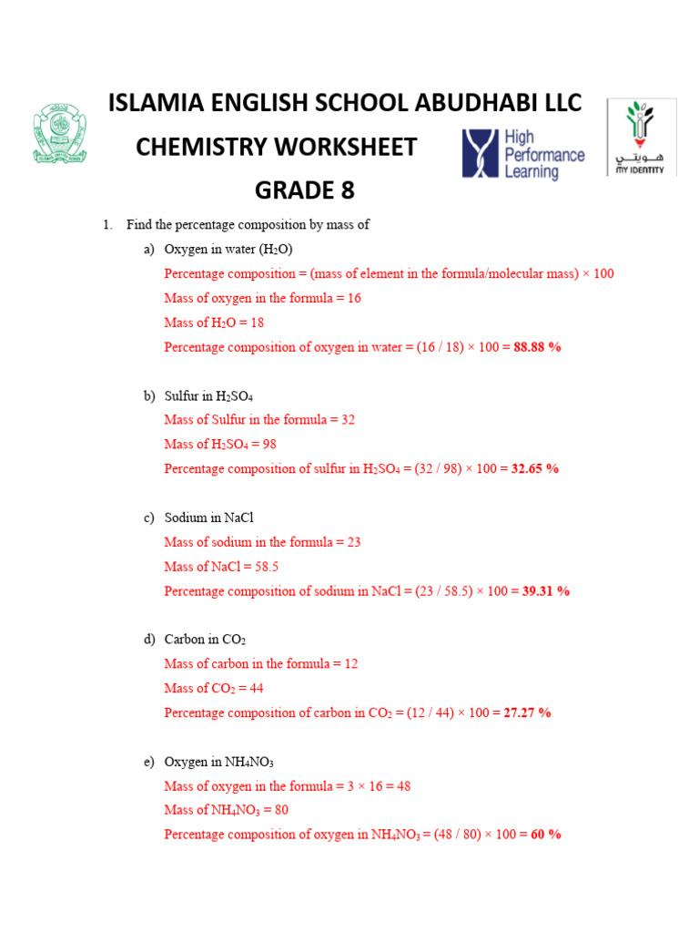 Revision worksheet answers grade 8 2nd term | PDF | Mole (Unit) | Redox