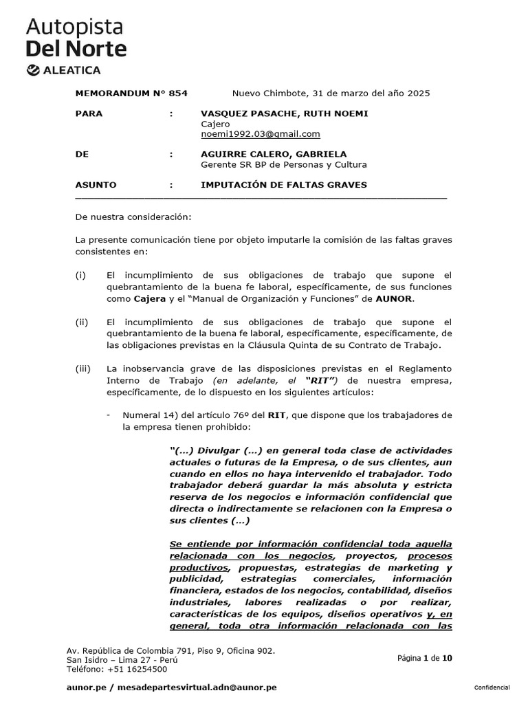 855 Imputación de Falta Grave - Ruth Vasquez | PDF | Circuito cerrado de televisión | Vídeo