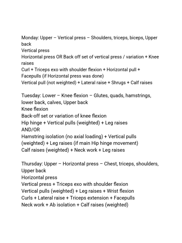 Torso and Limbs Split Training Plan | PDF