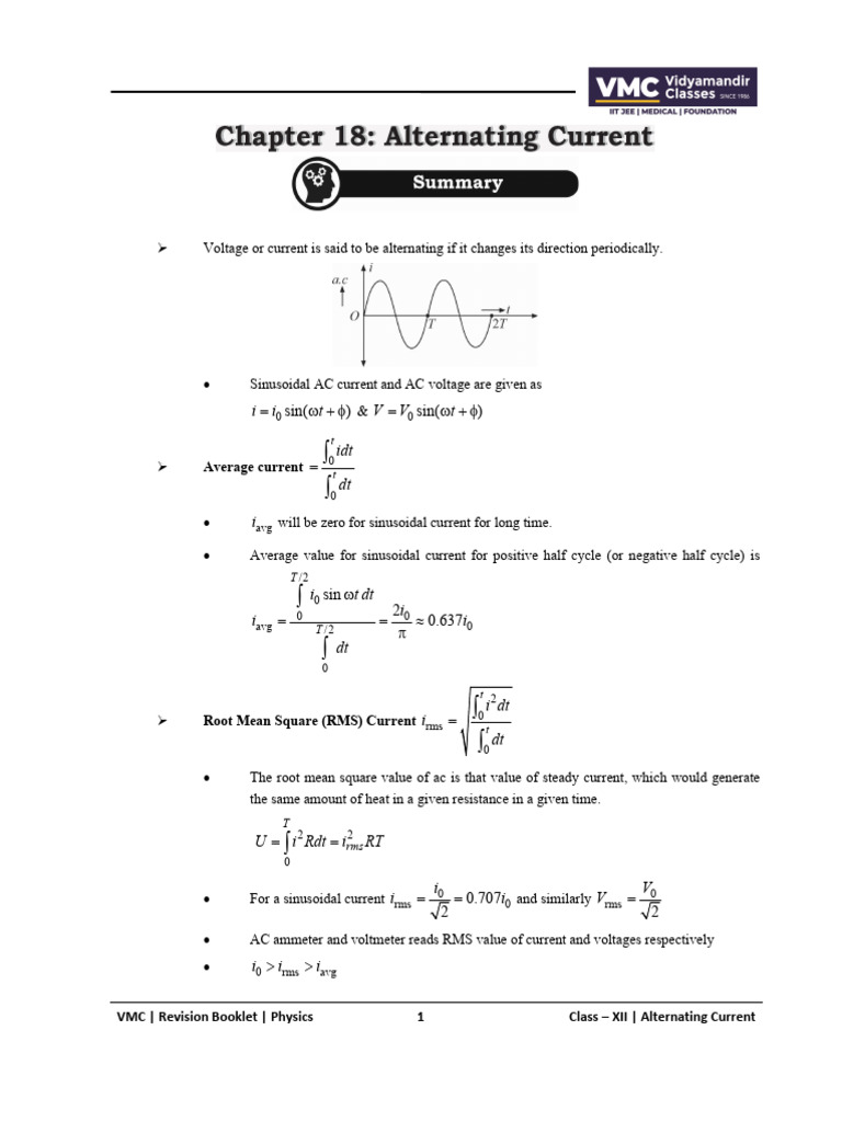 Revision Booklet - Alternating Current | PDF | Inductor | Root Mean Square