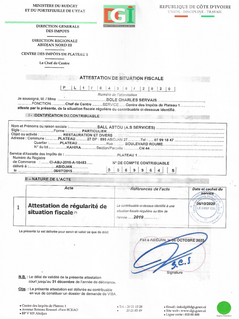 Attestation de Regularite Fiscale As Services | PDF