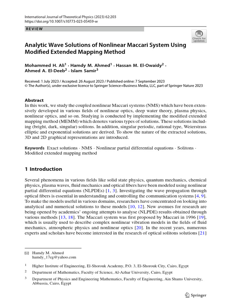 Modified Extended Mapping Method | PDF | Nonlinear System | Equations