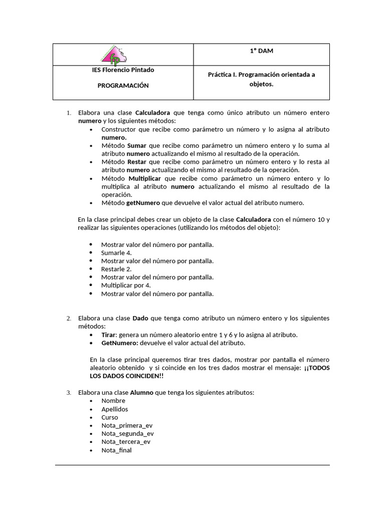 Práctica I. Programación Orientada A Objetos. | PDF | Constructor (Programación Orientada a ...