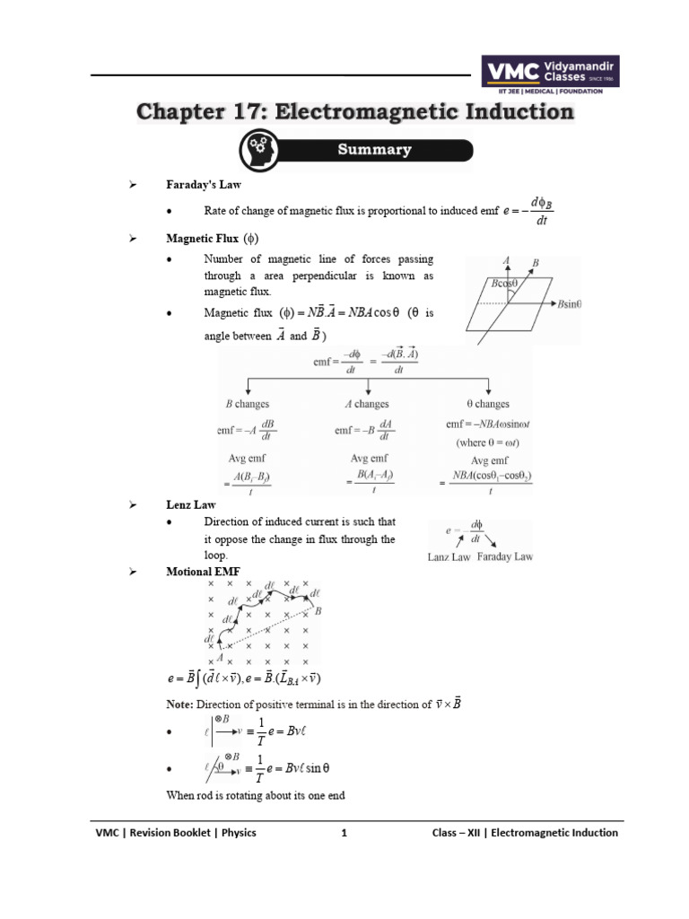 Revision Booklet - Electromagnetic Induction | PDF | Electromagnetic Induction | Inductance