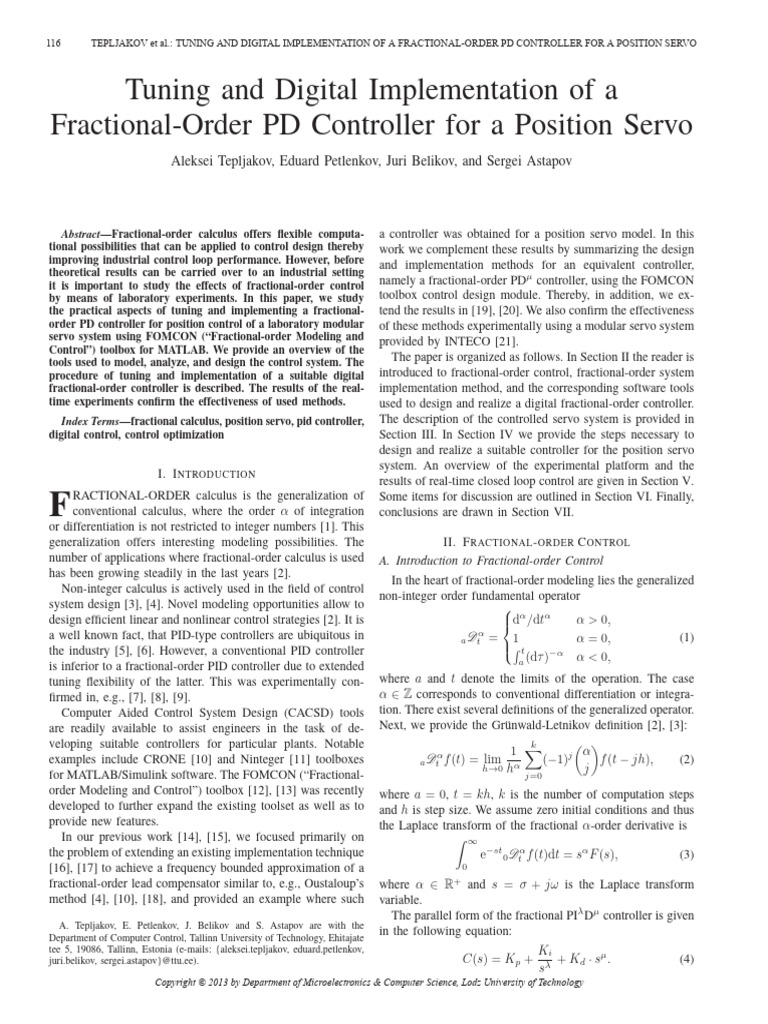 Fractional-Order PD Controller for Servo | PDF | Discrete Time And ...