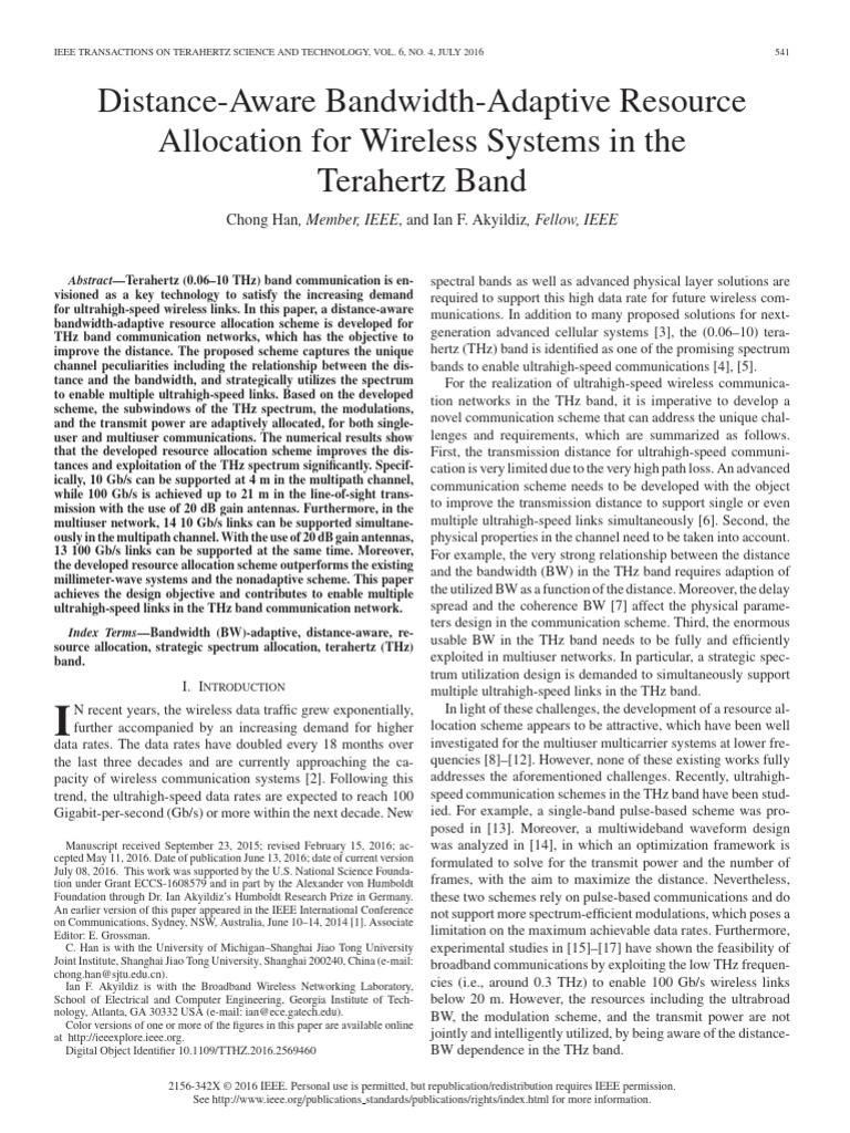 Distance-Aware Bandwidth-Adaptive Resource Allocation For Wireless Systems in The Terahertz Band ...