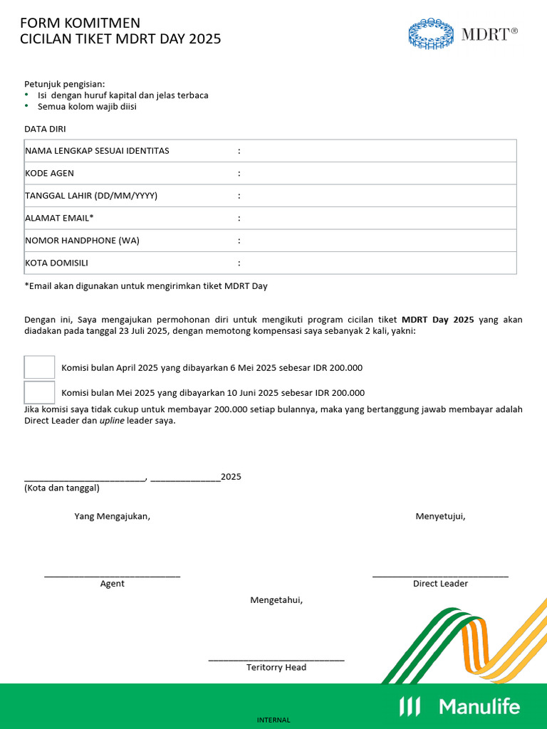 Form Program Cicilan MDRT Day 2025 | PDF