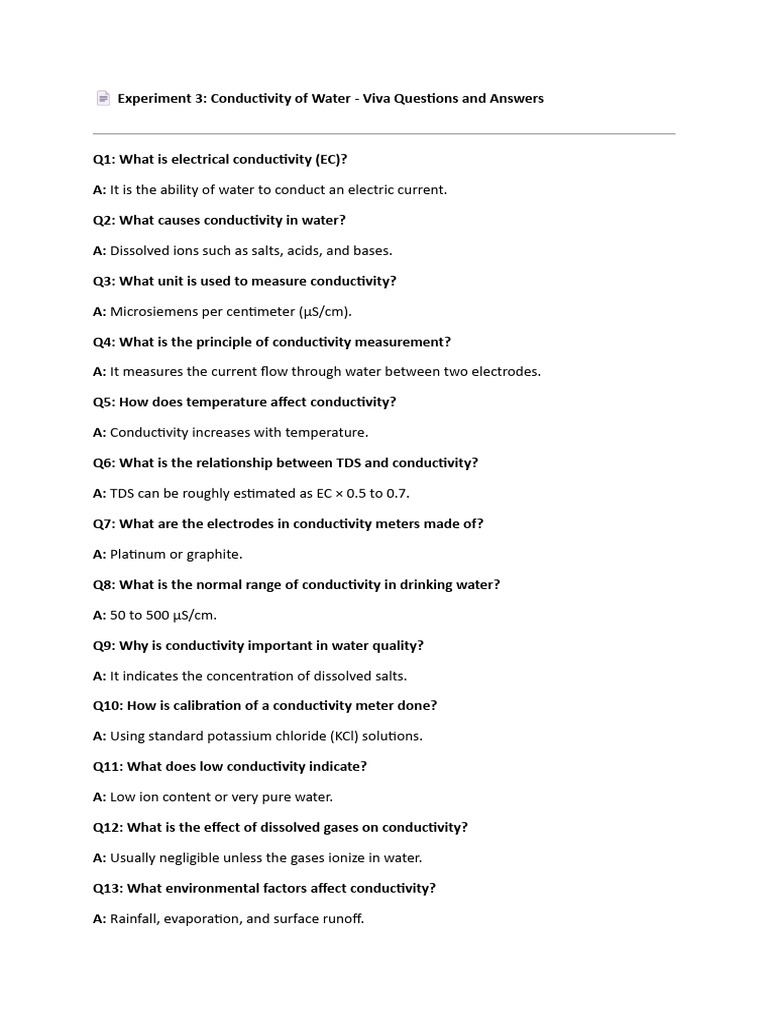 ? Experiment 3 conductivity | PDF | Water | Salt (Chemistry)