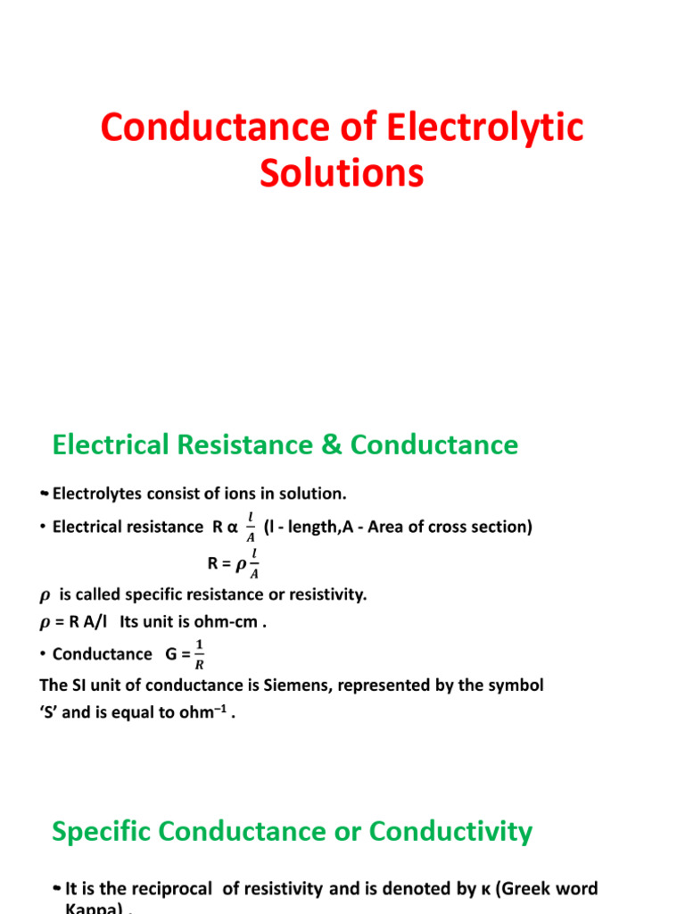 Conductivity and Molar Conductivity Explained | PDF | Electrolyte ...