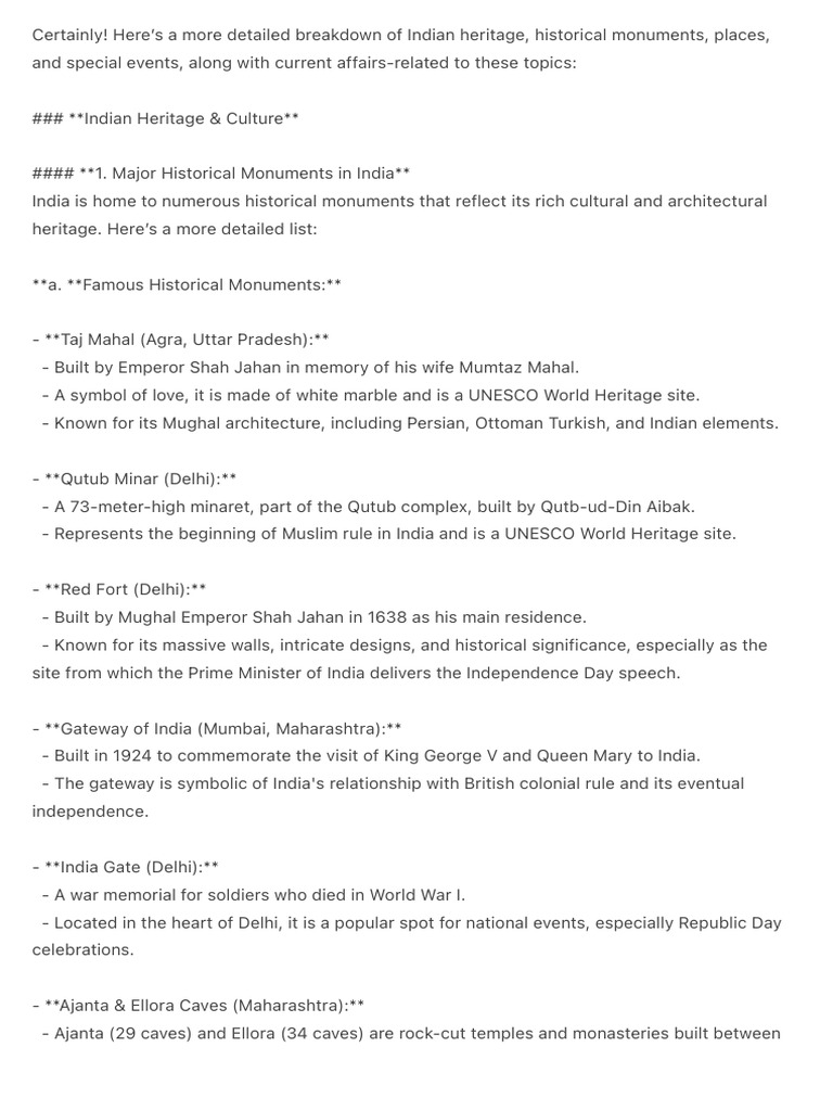 Certainly! Here's A More Detailed Breakdown of Indian Heritage ...