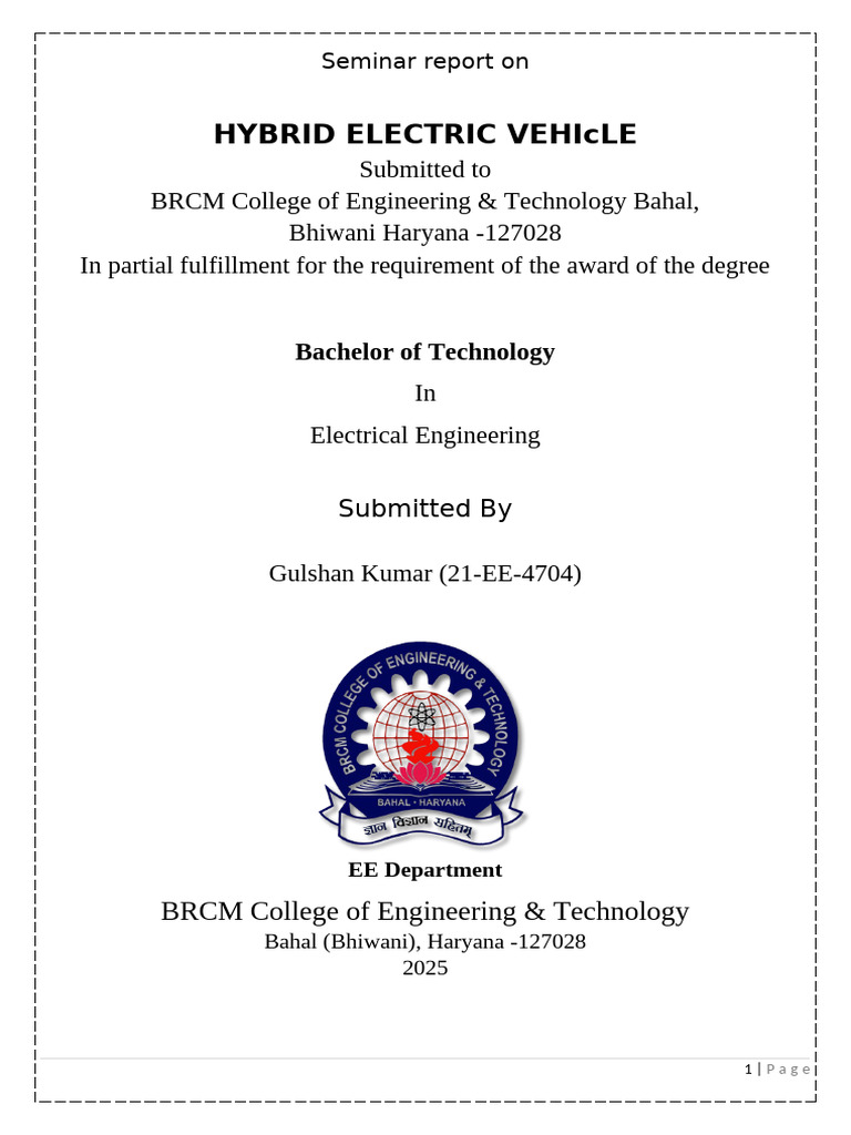 Seminar on Hybrid Electric Vehicles | PDF | Hybrid Vehicle | Hybrid ...