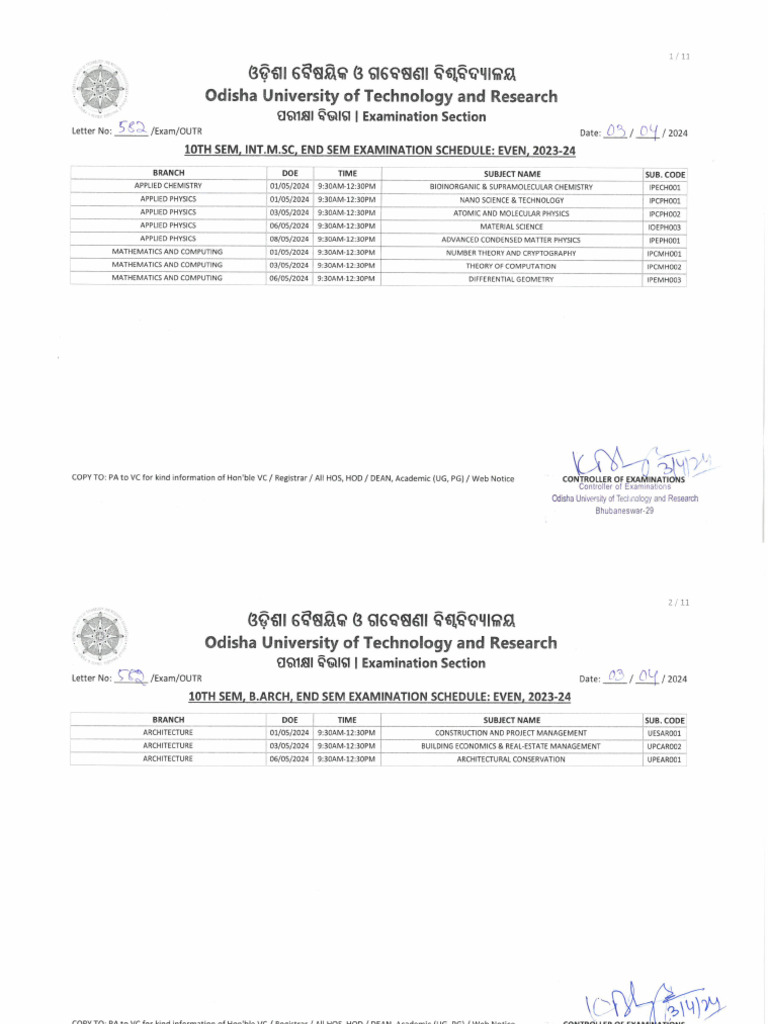 897 - 6th, 8th, 10th Sem End-Semester Exam Schedule | PDF