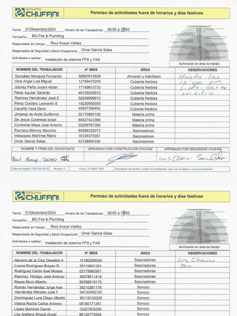 Extensión de Horario BQF 01-12-24 | PDF