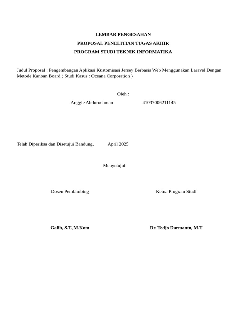 Lembar Pengesahan Proposal | PDF