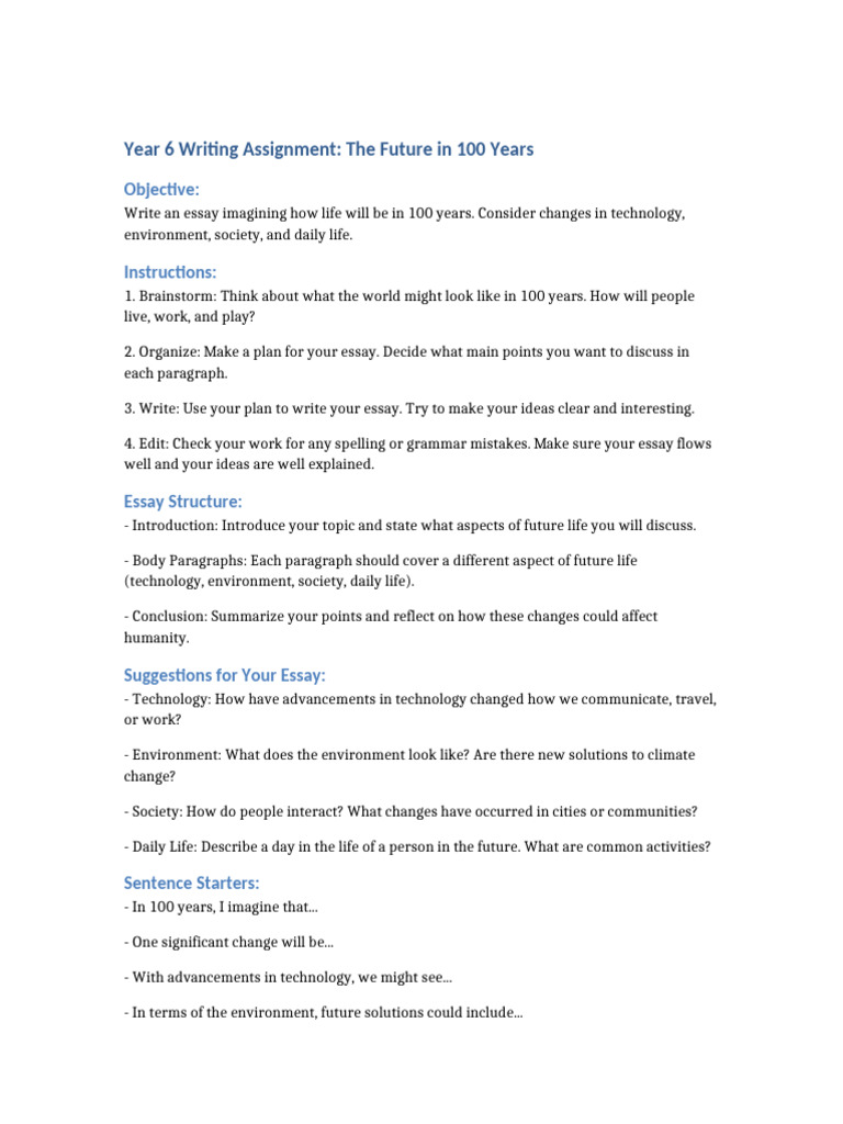 Science Fiction Future - in - 100 - Years - Writing - Assignment | PDF