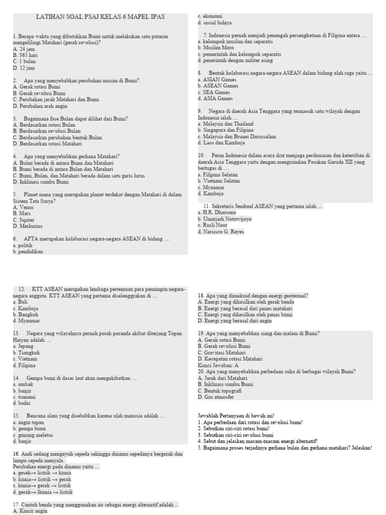 Latihan Soal Psaj Kelas 6 Mapel Ipas | PDF