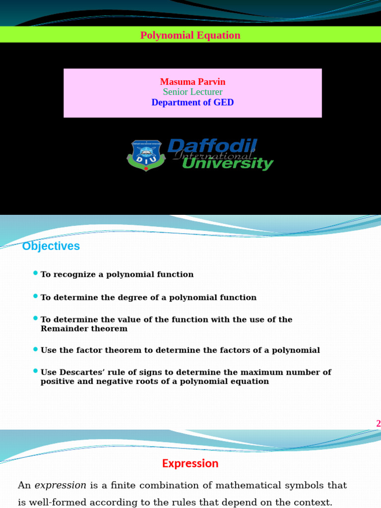 5 Polynomial Equation | PDF | Polynomial | Factorization