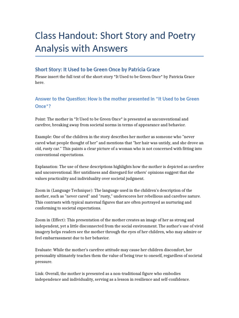 Short Story Poetry Analysis With PEEZEEZEEZL Answers | PDF | Poetry ...