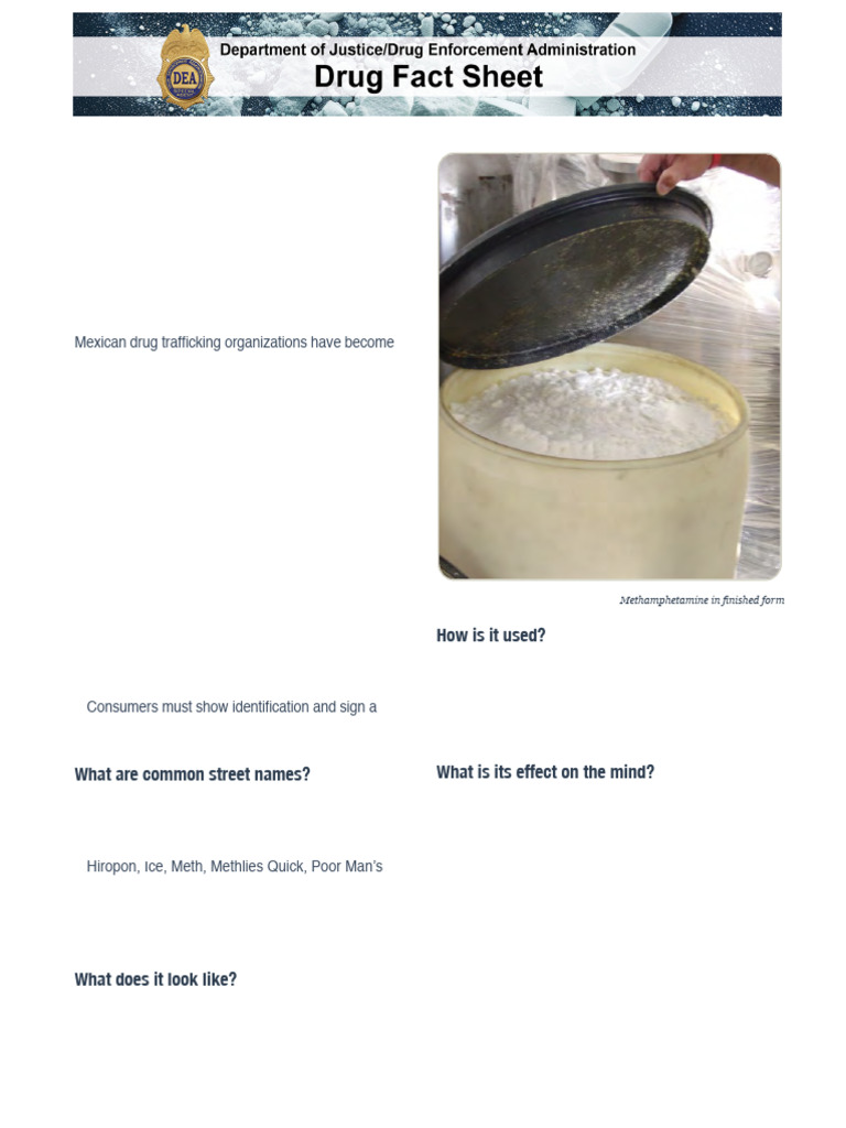 Methamphetamine Drug Fact Sheet | PDF | Methamphetamine | Stimulant