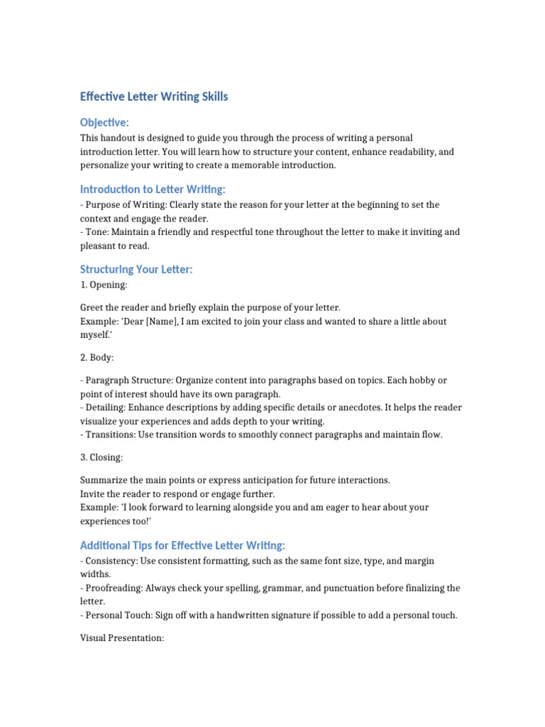 Letter_Writing_Skills_Handout | PDF | Paragraph | Communication