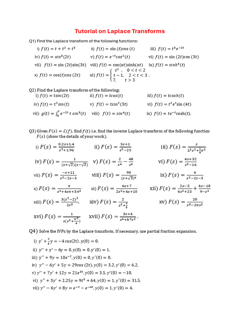 Tutorial on Laplace transform chapter | PDF | Mathematical Relations ...