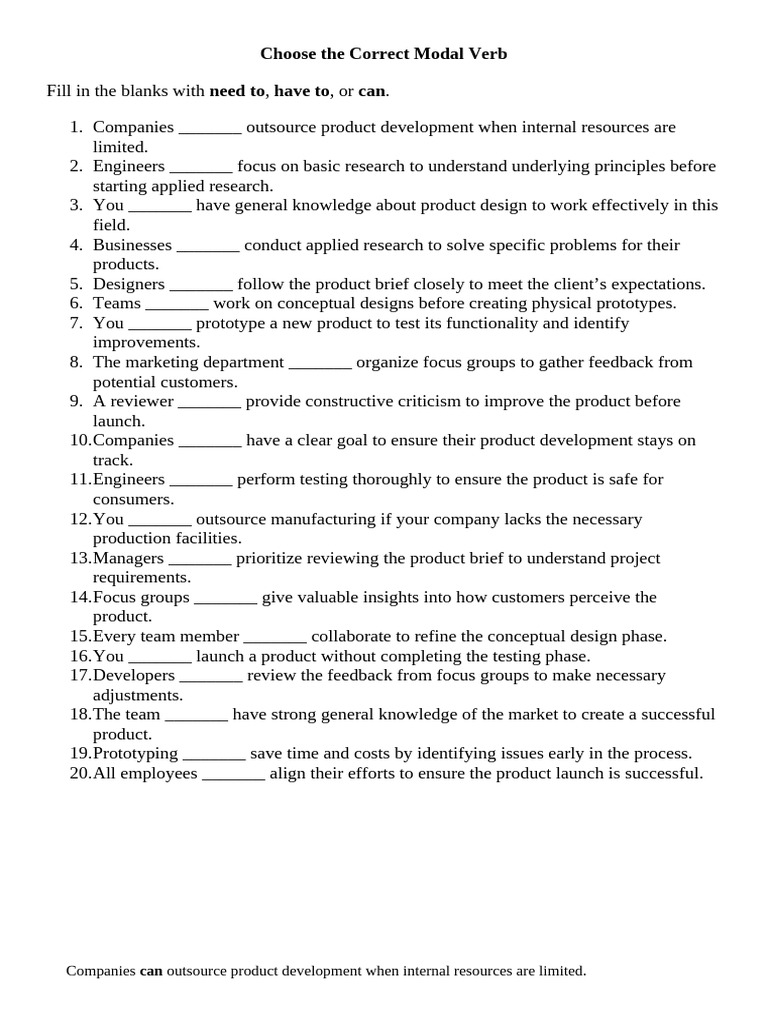 Choosing Modal Verbs for Business Tasks | PDF | New Product Development ...