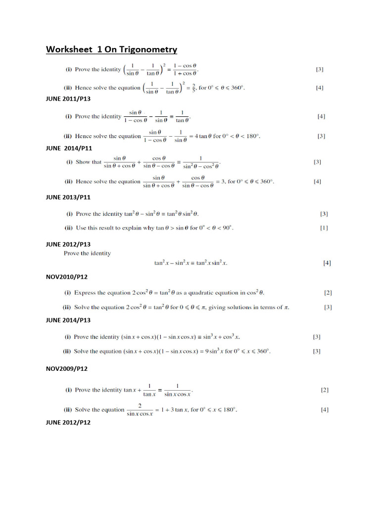 Trigonometry Worksheets for Practice | PDF