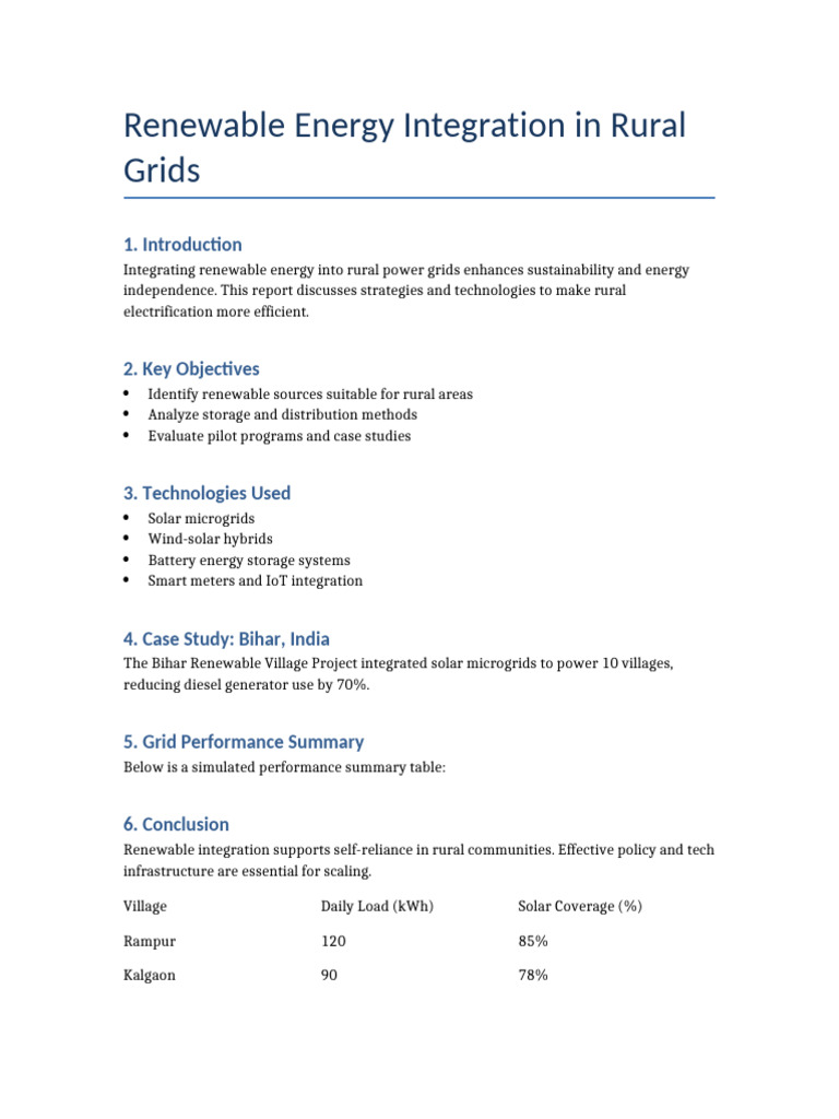 Renewable Energy Integration in Rural Grids | PDF