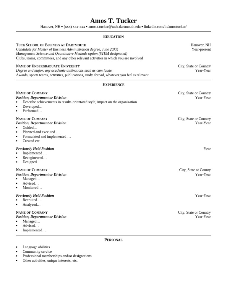 Tuck Resume Template v.2.0 2024 | PDF