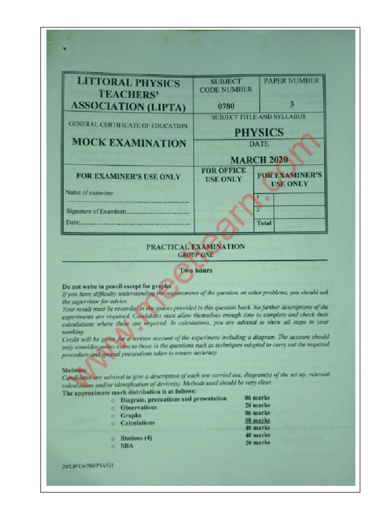 Littoral Mock Physics Paper 3 Practicals 2020 | PDF