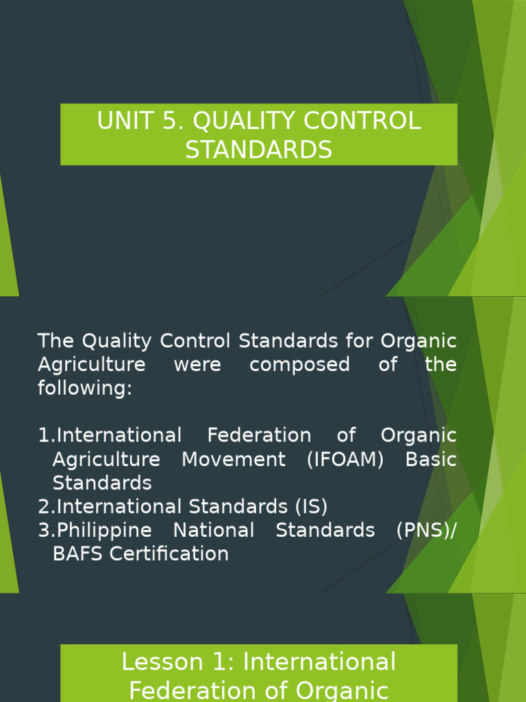 Unit 5. Quality Control Standards | PDF | Agriculture | Organic Farming