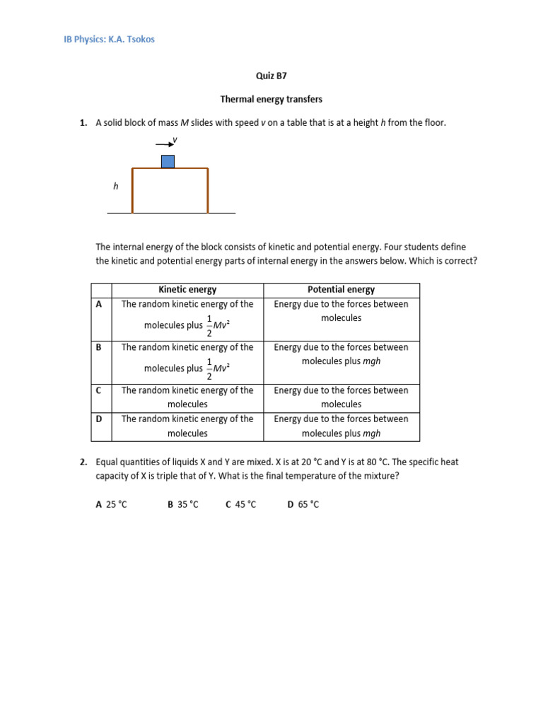 Quiz B7 Thermal Energy Transfers | PDF | Stars | Heat