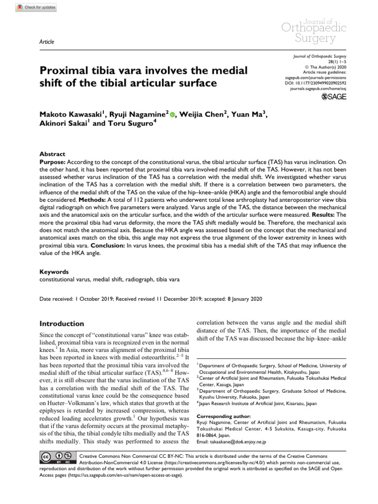 Proximal Tibia Vara Involves The Medial Shift of The Tibial Articular ...