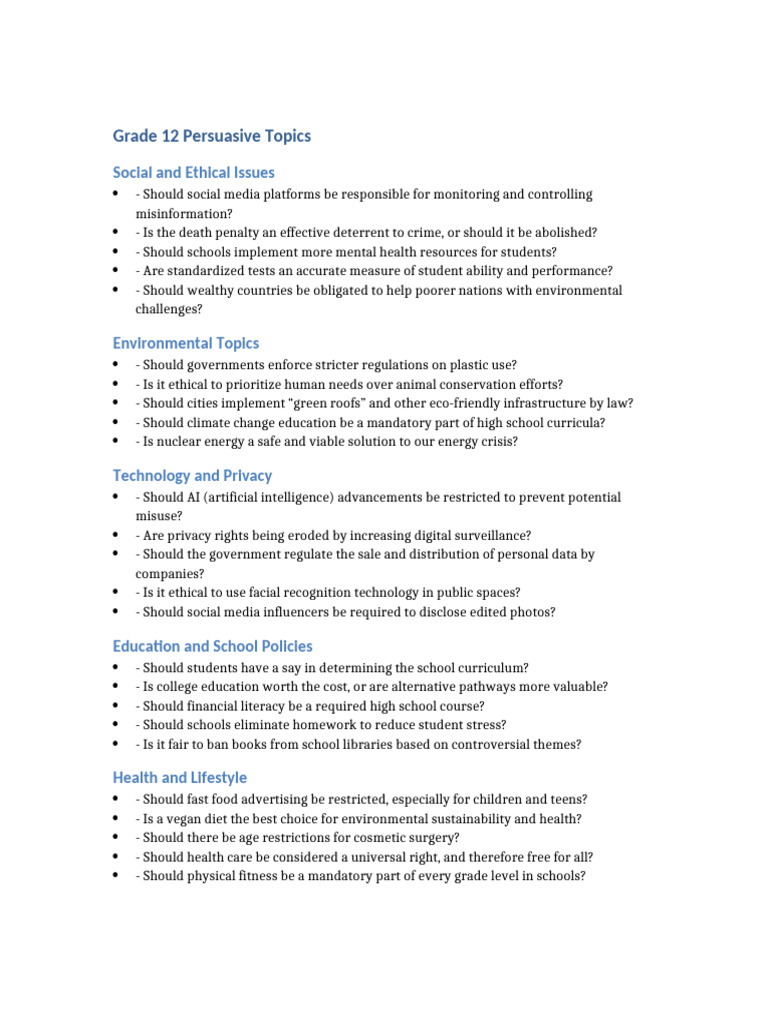 Grade 12 Persuasive Topics | PDF | Artificial Intelligence ...