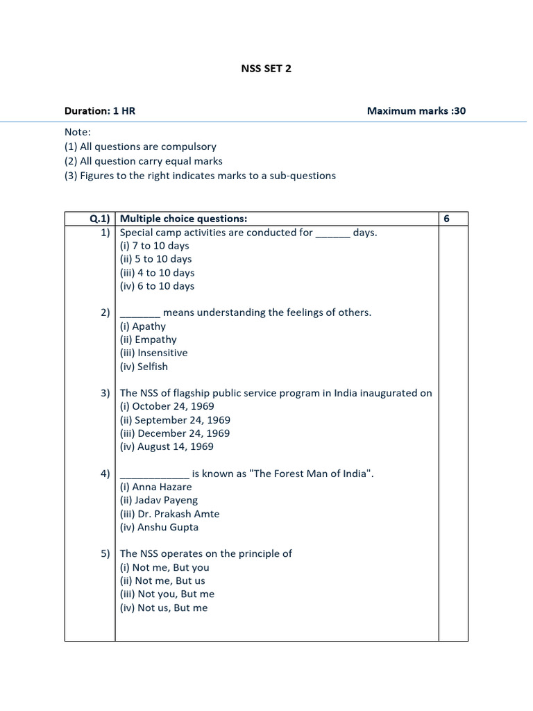 NSS Set 2 | PDF