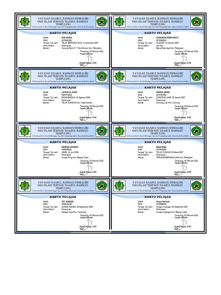 Format Kartu Siswa | PDF