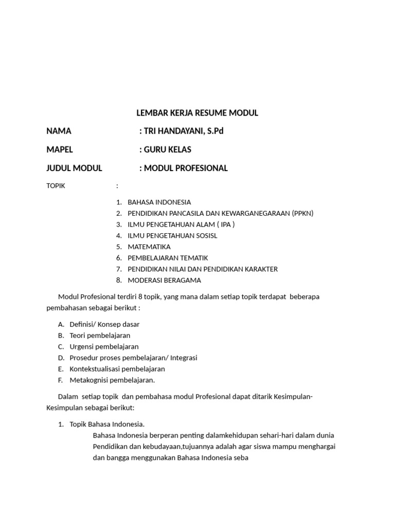 Resume Modul Profesional PPG | PDF