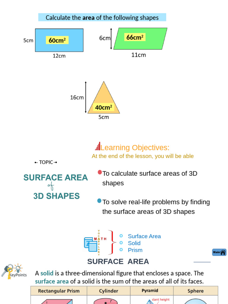 SURFACE AREA OF 3D SHAPES Final | PDF | Area | Shape