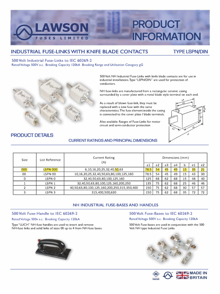 Industrial Fuse-Links Specifications | PDF | Fuse (Electrical) | Power ...