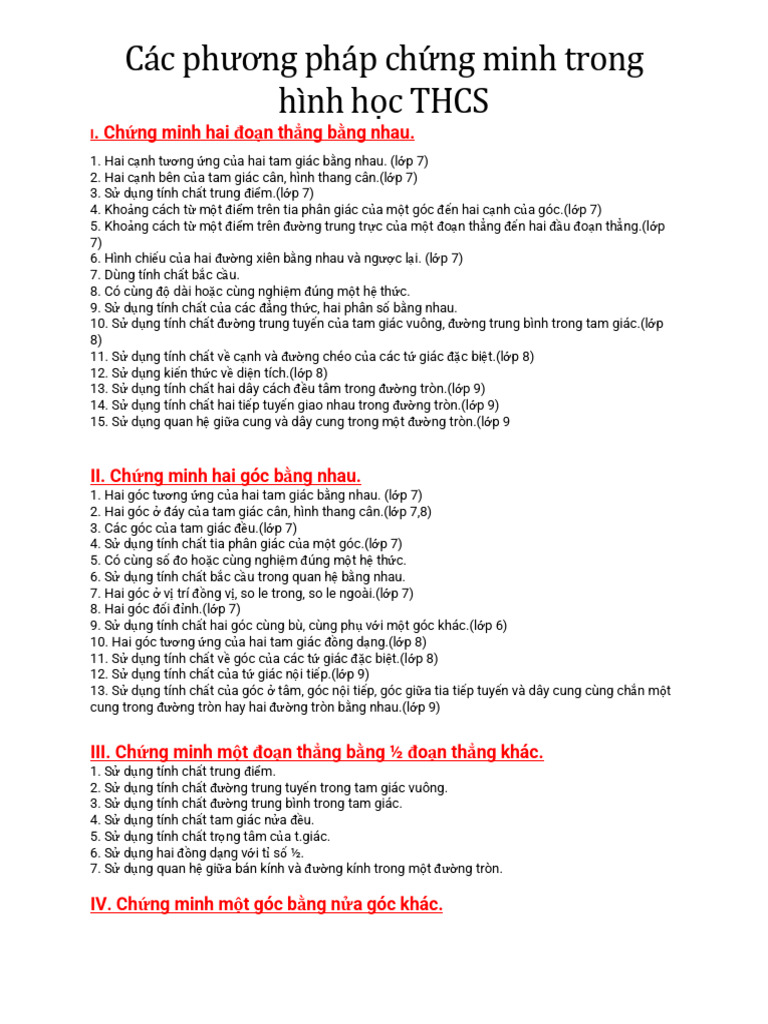 Các phương pháp chứng minh trong hình học THCS | PDF
