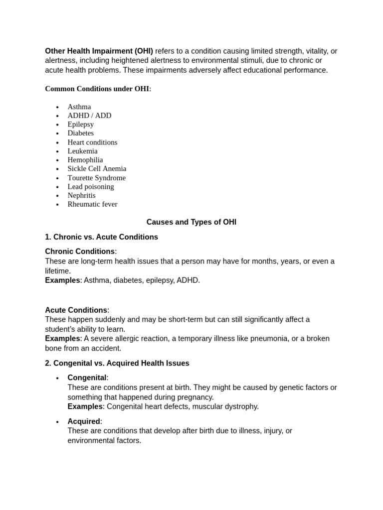 Understanding Other Health Impairments | PDF | Individualized Education ...