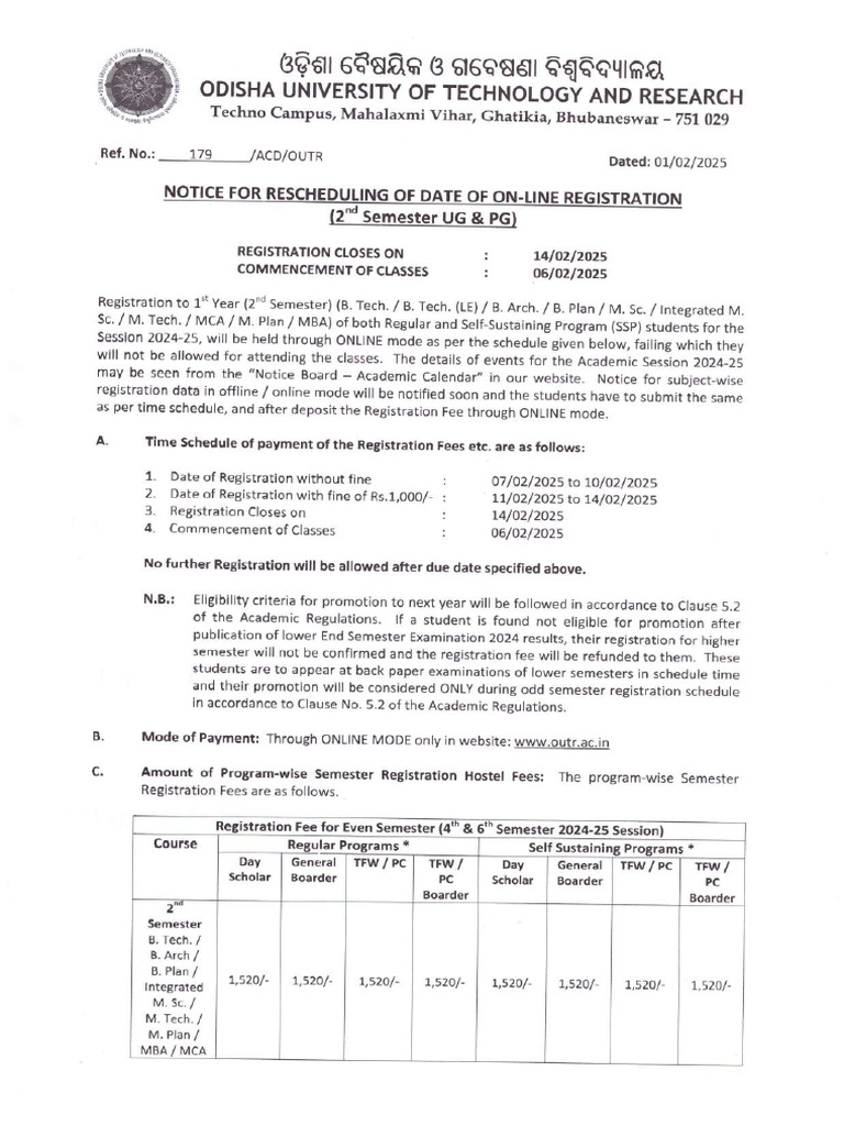 Notice_Rescheduling of Date of Registration2nd Sem | PDF