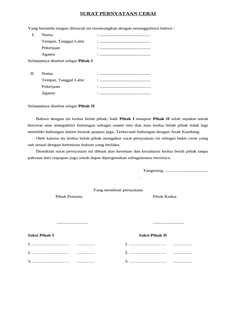 Surat Pernyataan Cerai | PDF
