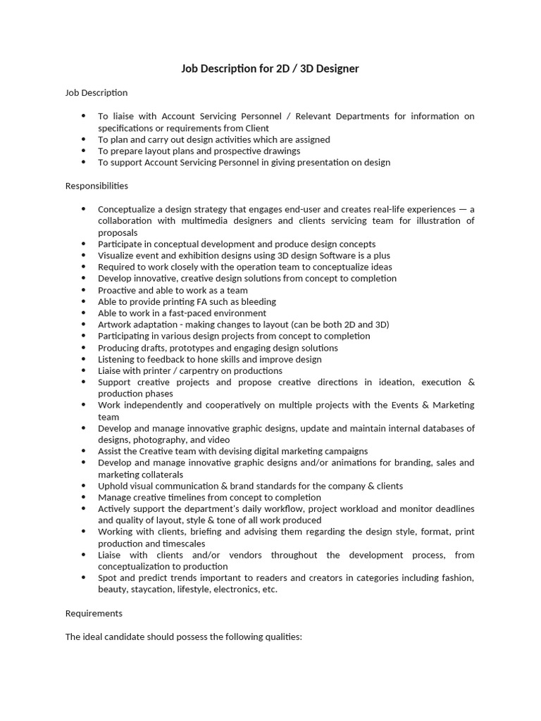 2D/3D Designer Job Overview | PDF | Graphic Design | Design