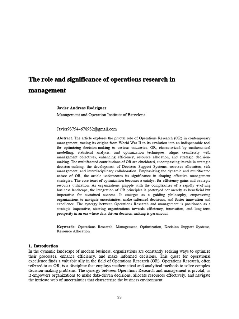 The Role and Significance of Operations Research I | PDF | Operations Research | Decision Making