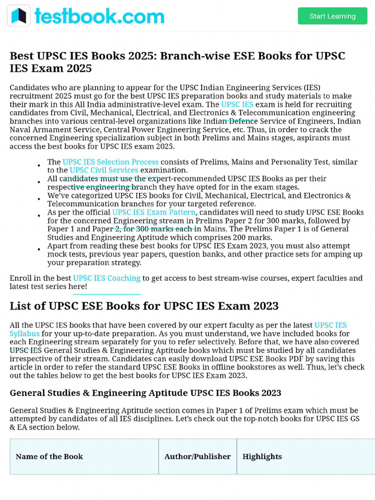 Best UPSC IES Books 2025 - Branch-Wise ESE Books For UPSC IES Exam 2025 ...