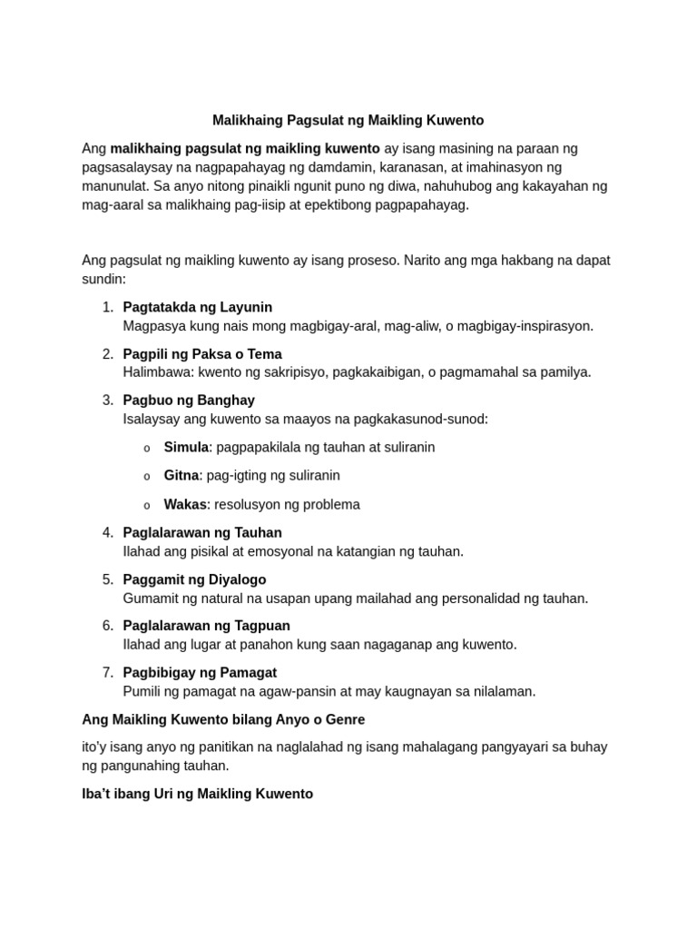 Malikhaing Pagsulat ng Maikling Kuwento | PDF
