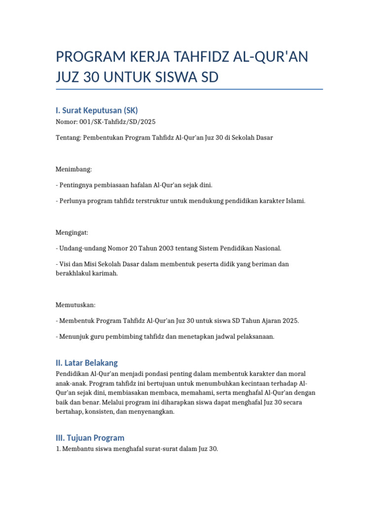 Program Tahfidz Juz 30 untuk SD | PDF
