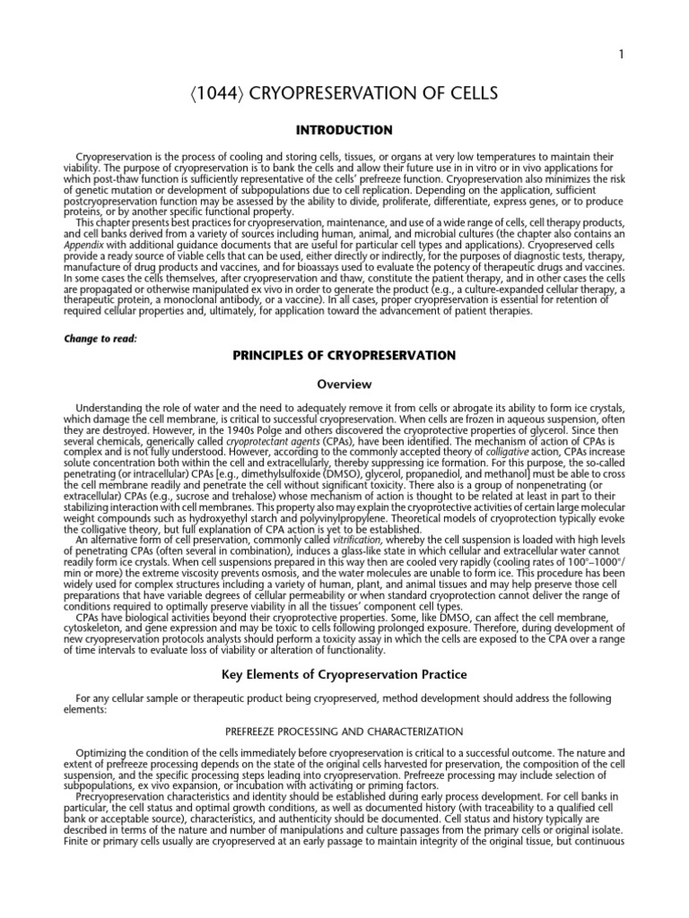 〈1044〉 CRYOPRESERVATION OF CELLS | PDF | Hematopoietic Stem Cell ...