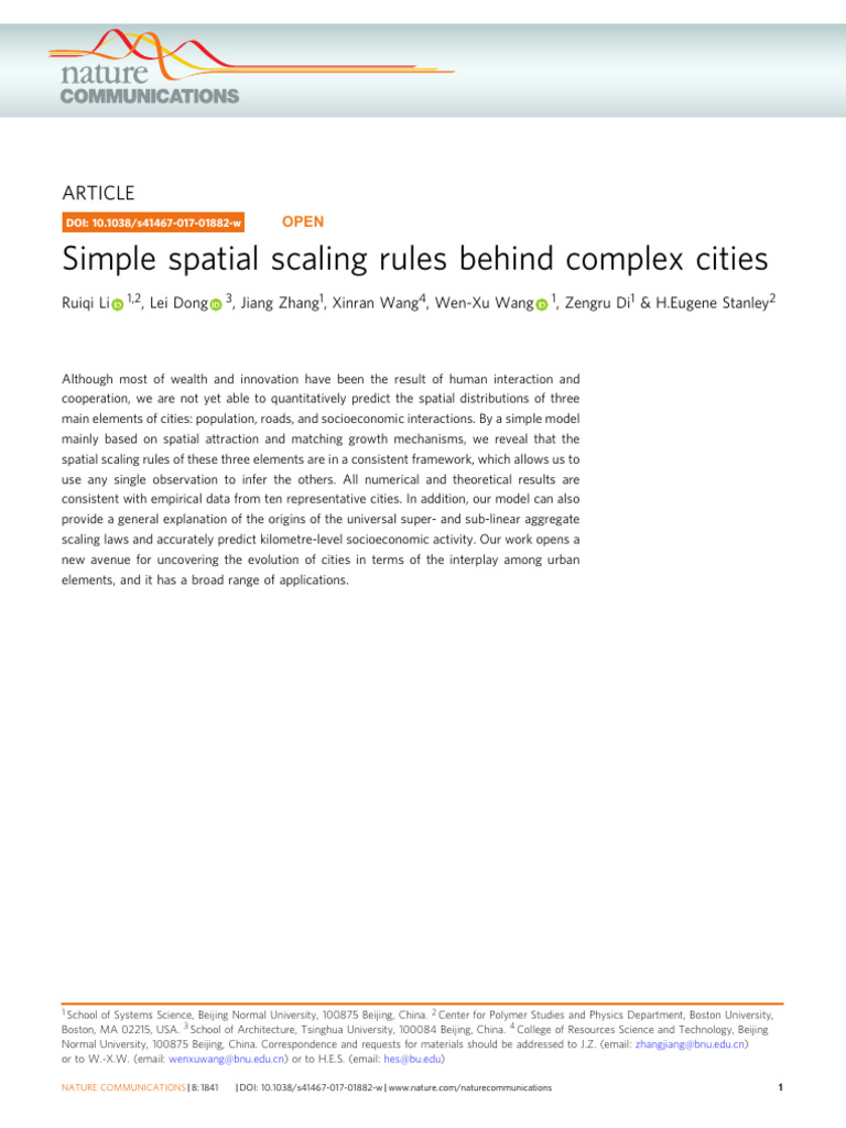 Simple Spatial Scaling Rules Behind Complex Cities | PDF | Power Law | Economics